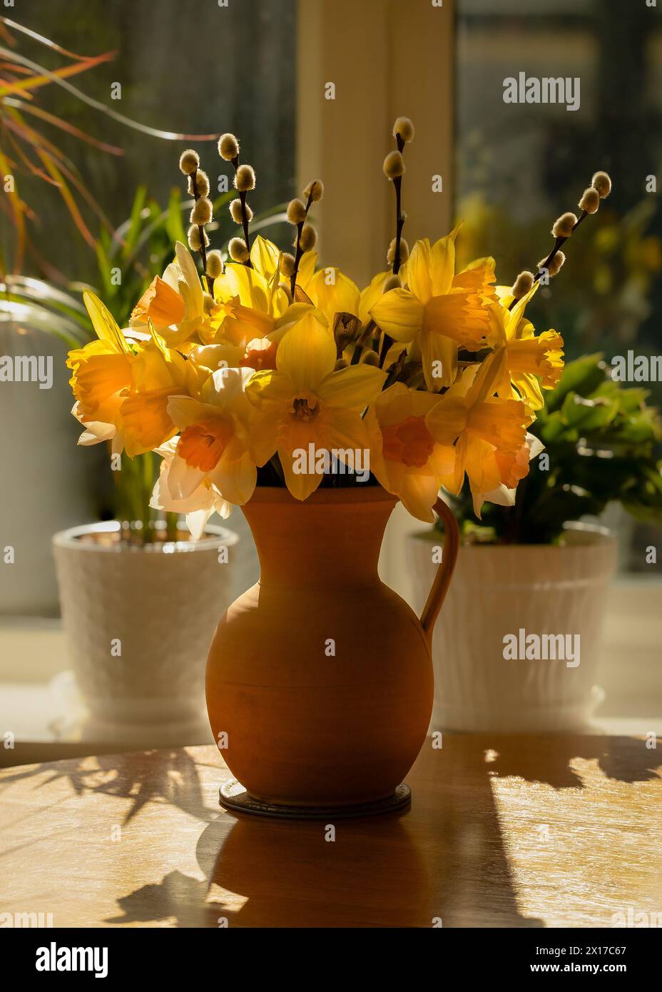 Spring daffodils in a ceramic jug Stock Photo - Alamy