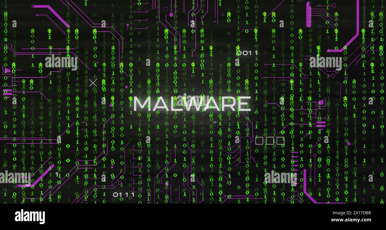 Image Of Malware Text And Binary Coding Data Processing Over Circuit Board Global Online