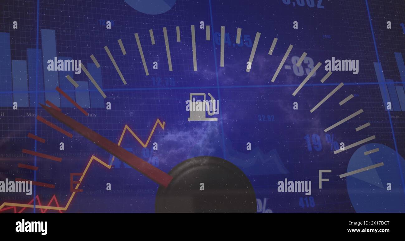Image of speedometer, statistical data processing and light spot ...