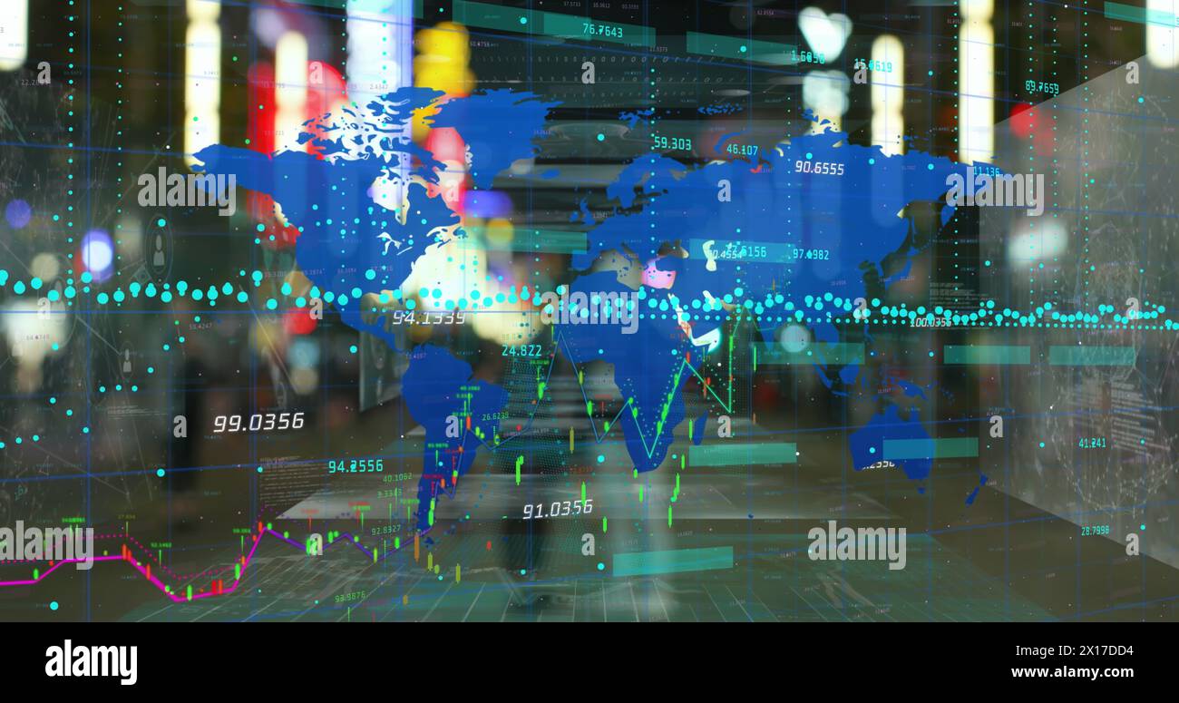 Image of data processing over world map Stock Photo - Alamy