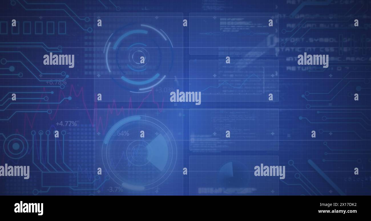 Image Of Interface With Round Scanner Microprocessor Connections And Data Processing Stock