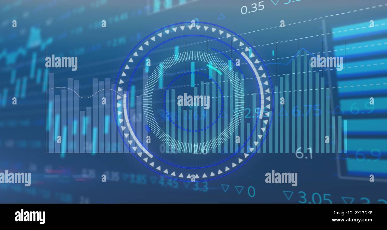 Image of scope scanning and financial data processing Stock Photo - Alamy
