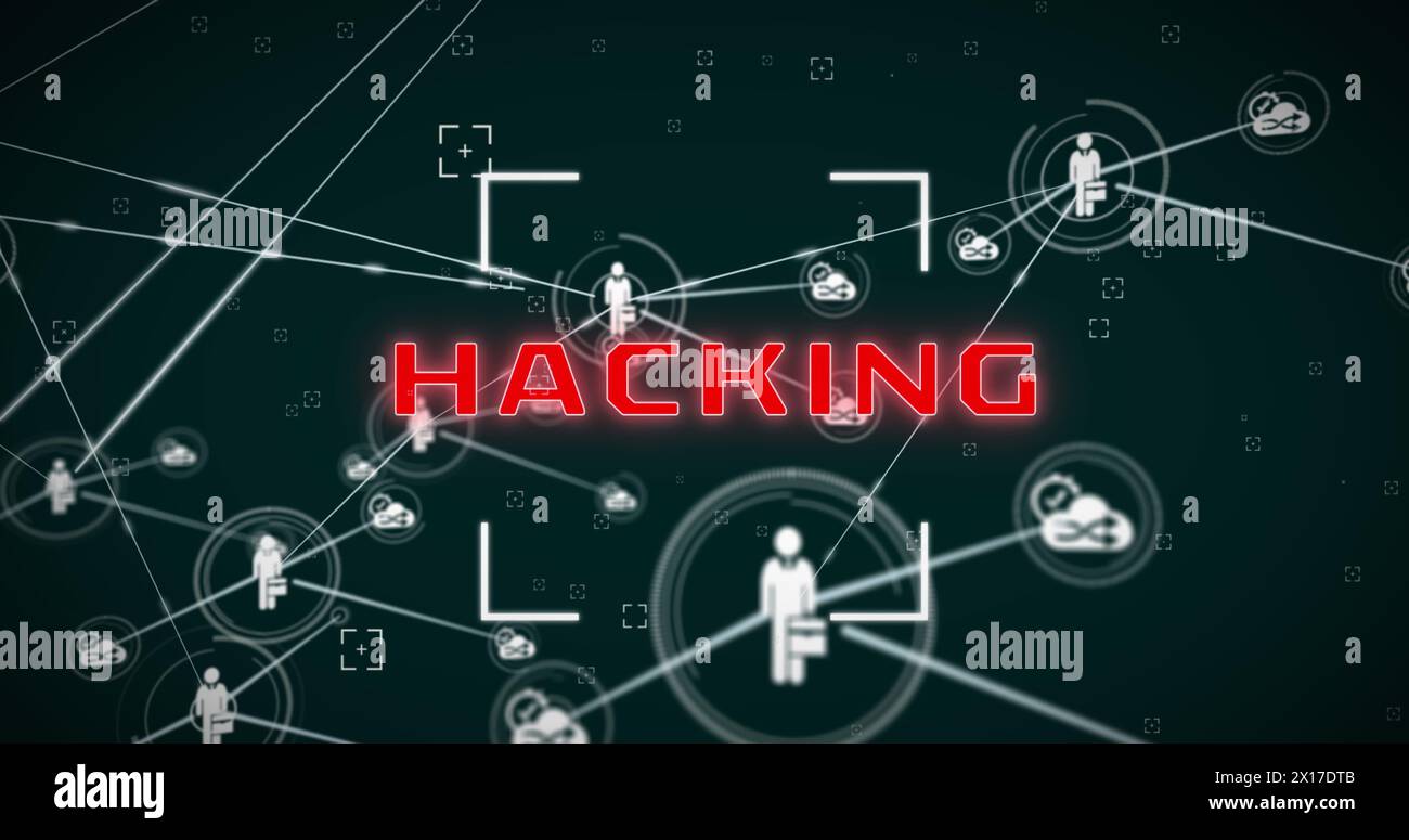 Image of hacking text in viewfinder and connected setting and business ...