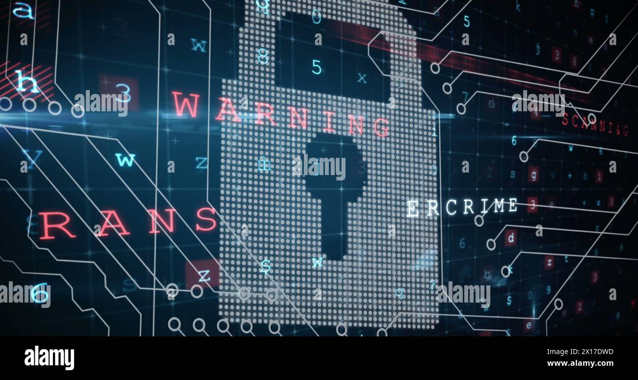 Digital image of padlock and security passwords needed to unlock the ...