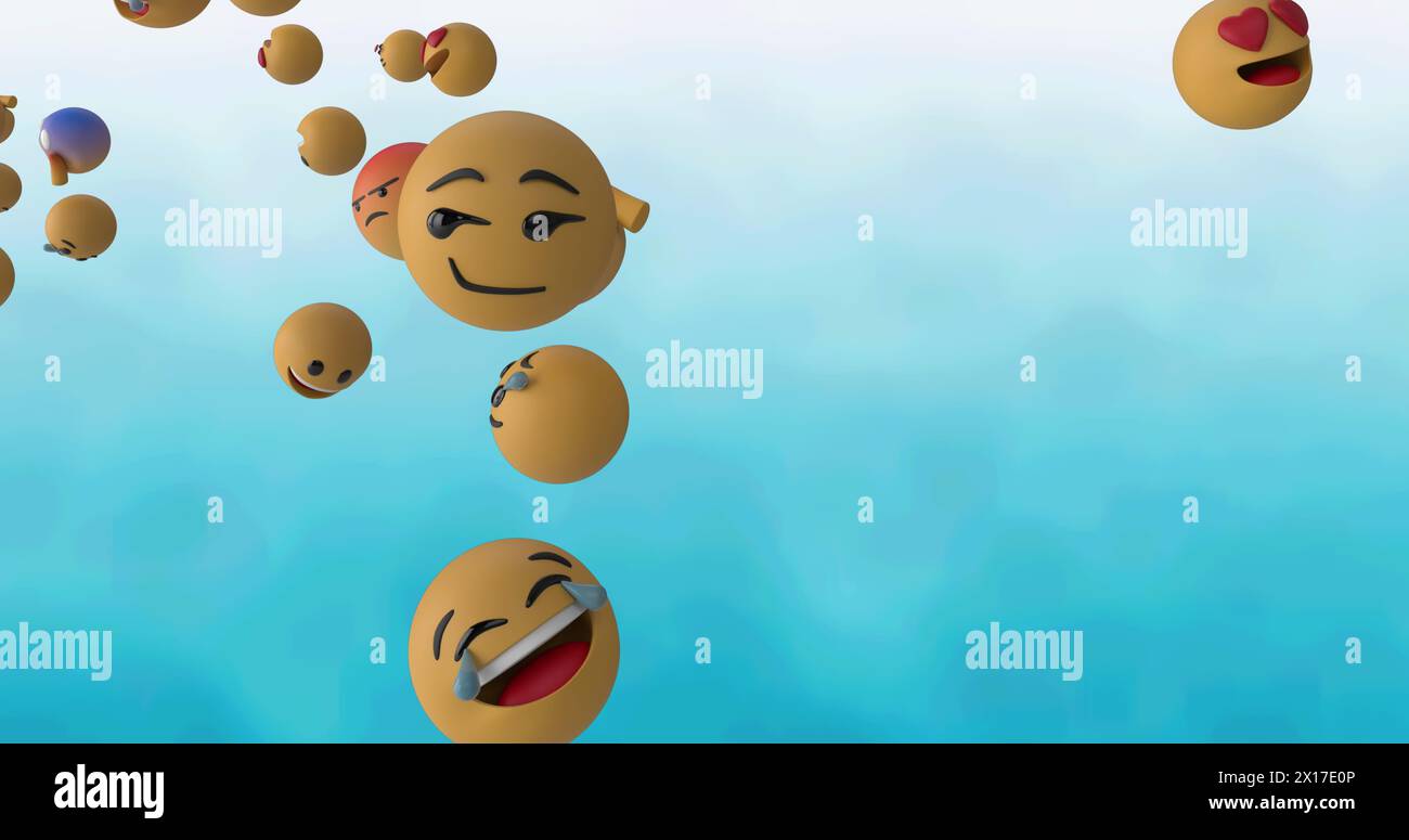 Image of emoji icons floating on blue background Stock Photo - Alamy