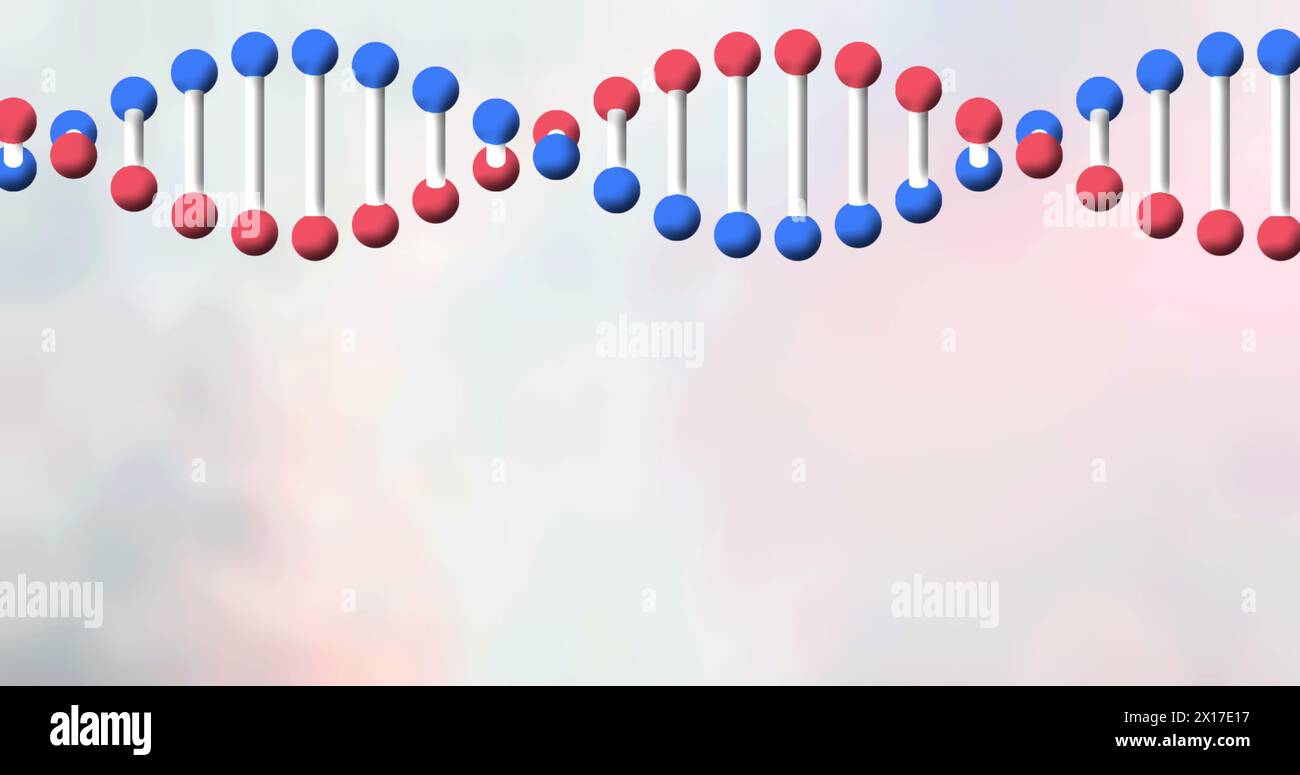 Digital image of dna structure spinning against textured white ...