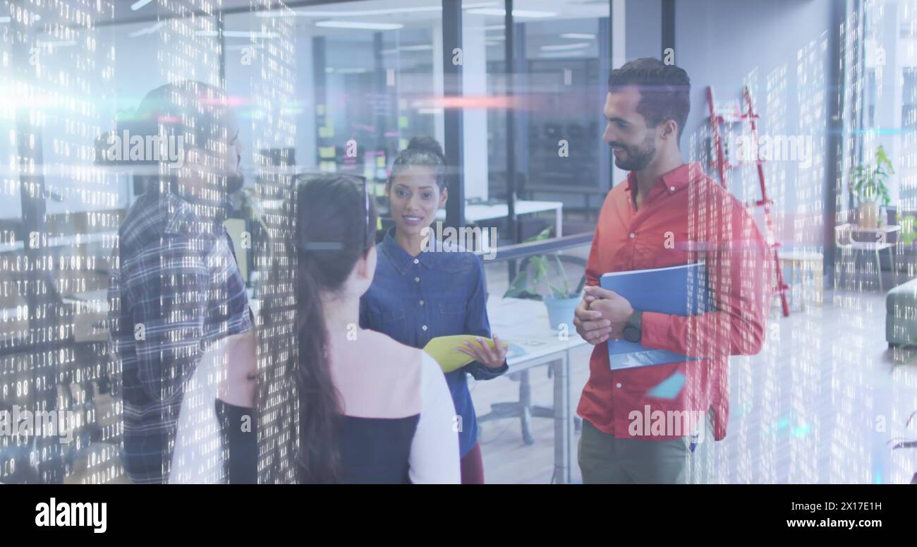 Image of moving columns over diverse business people Stock Photo - Alamy