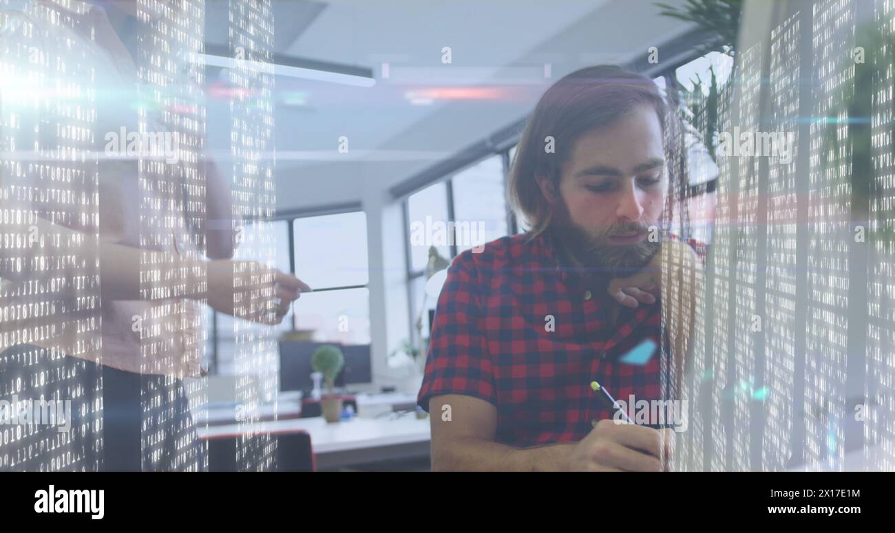 Image of moving columns over diverse business people Stock Photo - Alamy