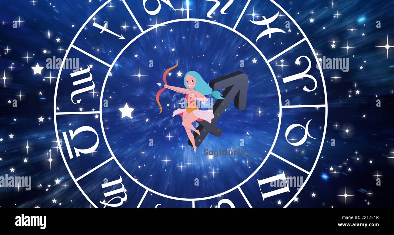 Image of horoscope symbols over stars on blue background Stock Photo ...