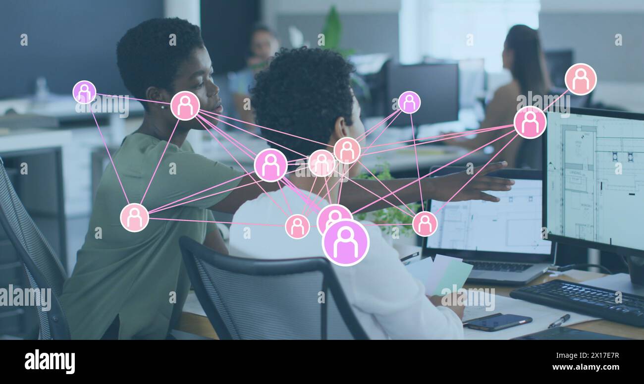 Image of network of profiles over two african american female ...