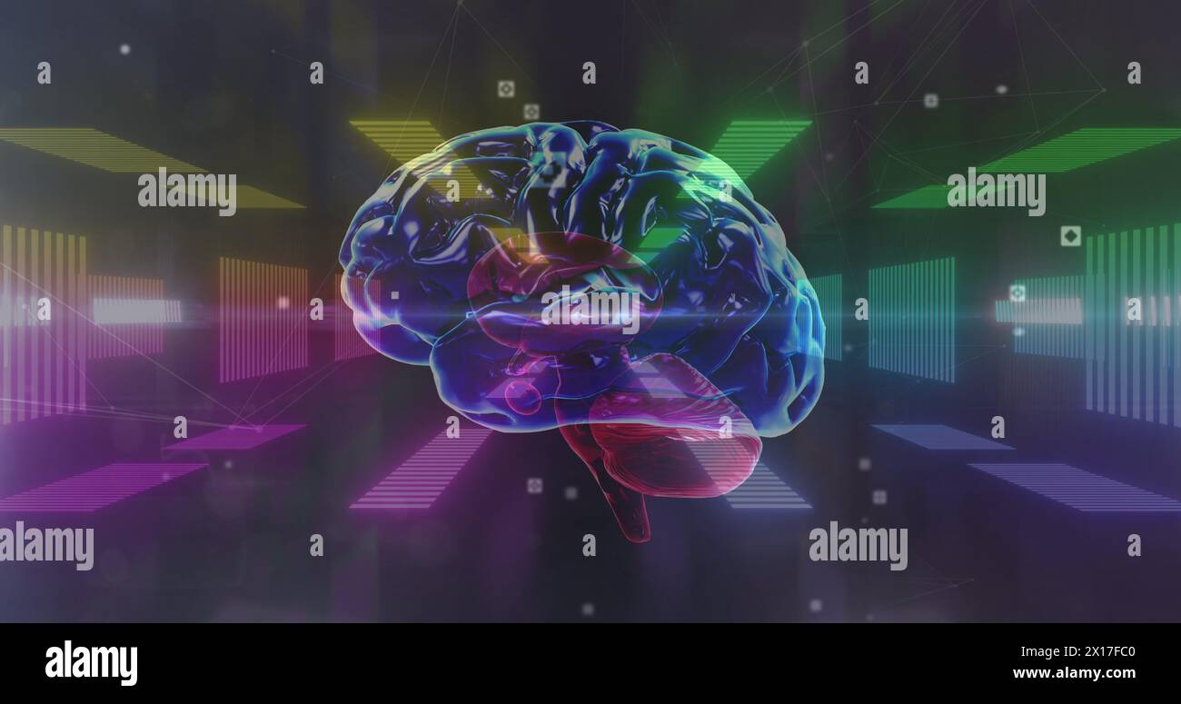 Human brain spinning over glowing tunnel in seamless pattern against ...