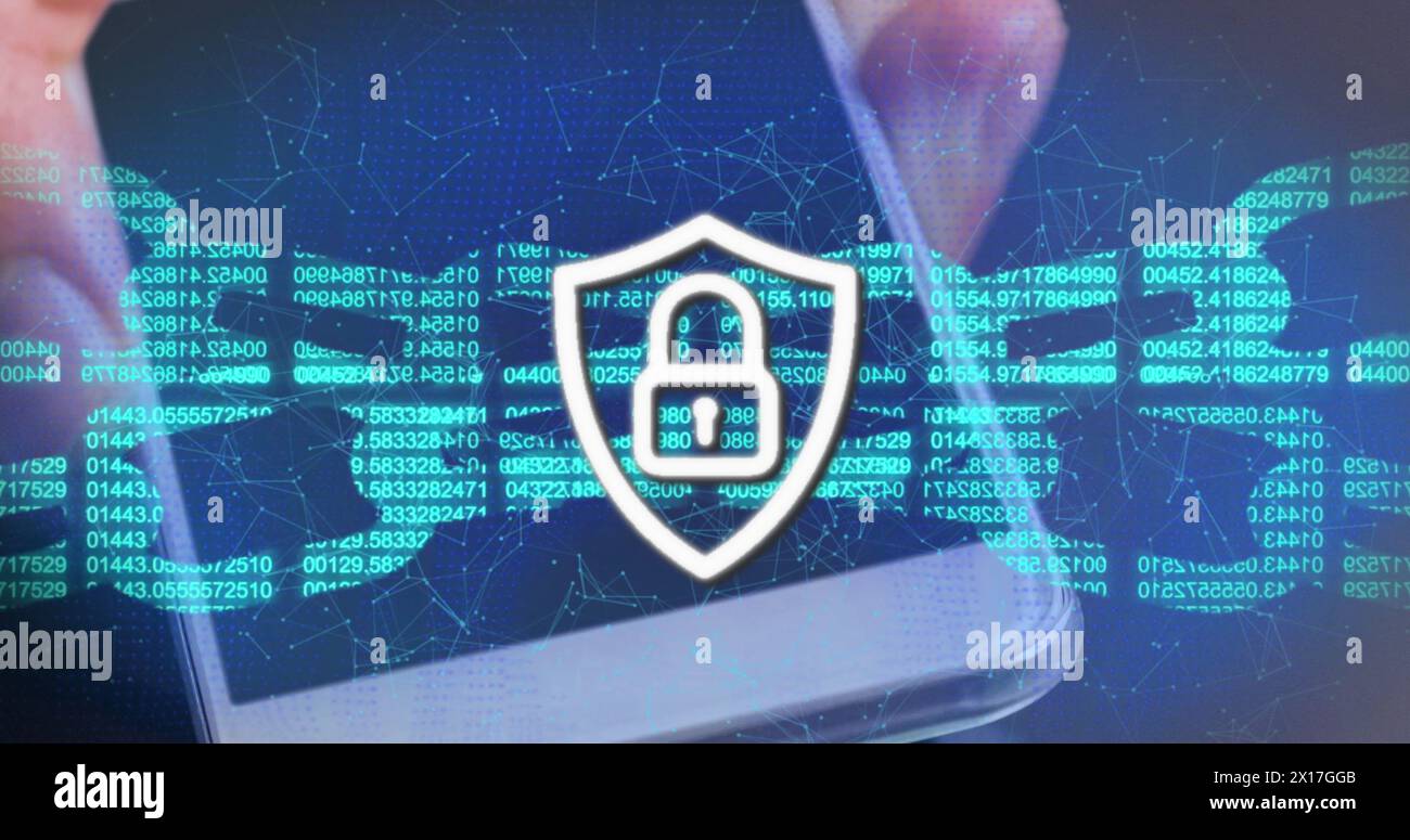 Image of clock chain and network of connections and security padlock ...