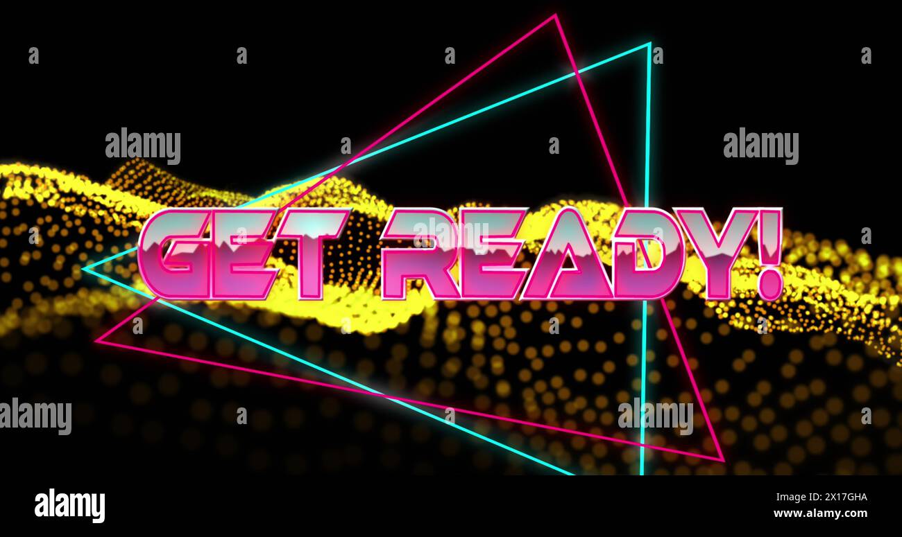 Image of get ready text in pink metallic letters over gold mesh Stock ...