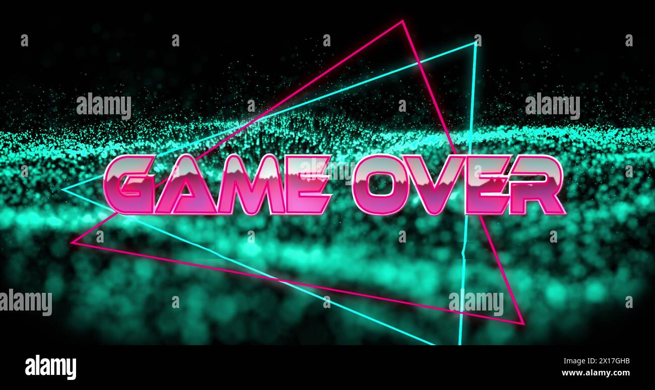 Image of game over text in metallic pink letters with triangles over ...