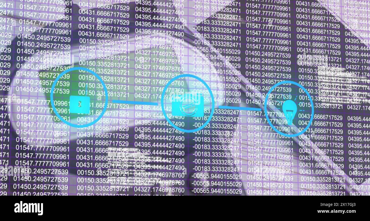 Image of security icons and data processing over smartphone and payment ...