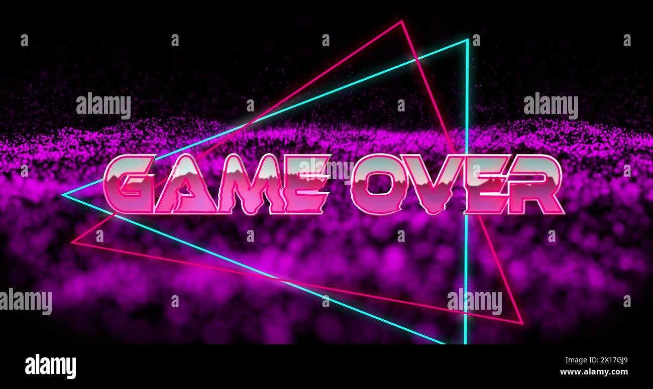 Image of game over text in metallic pink letters with triangles over ...