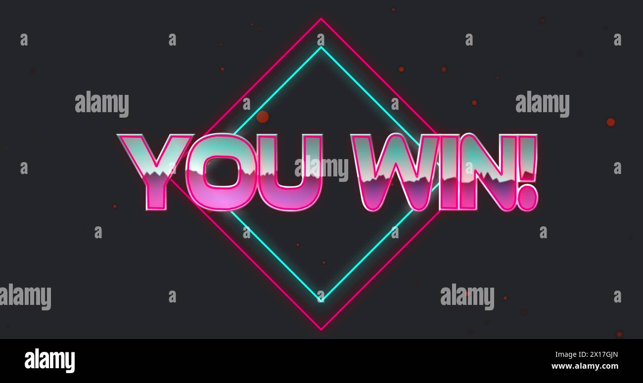 Image of you win text in metallic pink letters with diamonds Stock ...