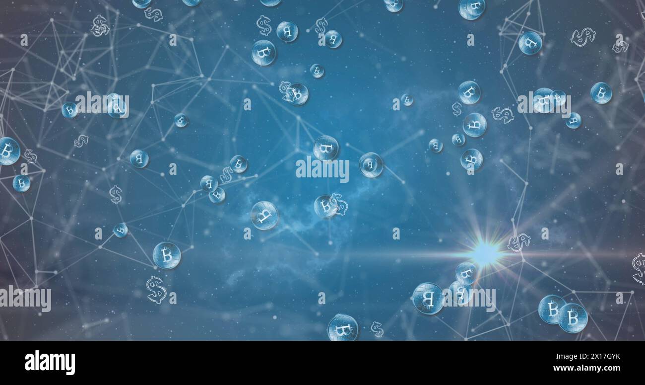 Image of network of connections with icons over composition Stock Photo ...