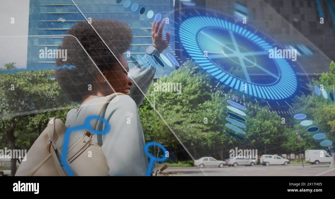 Image of scope scanning and data processing over african american woman ...