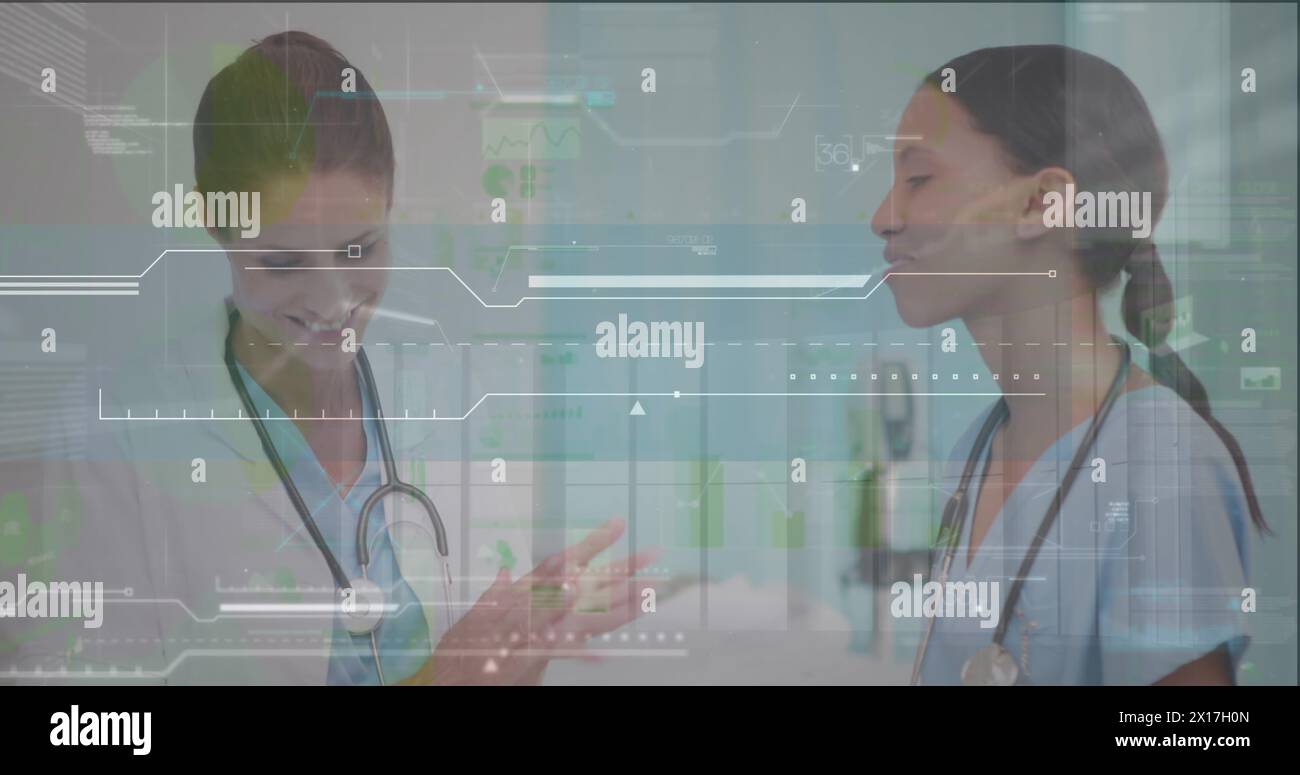 Image of statistics and data processing over diverse doctors Stock ...