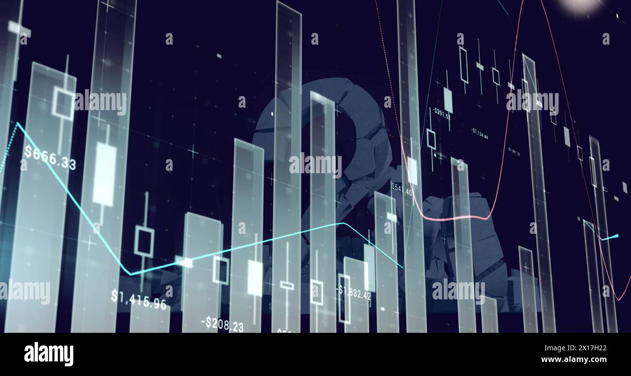 Image of multiple graphs and lens flare over question mark structure in ...