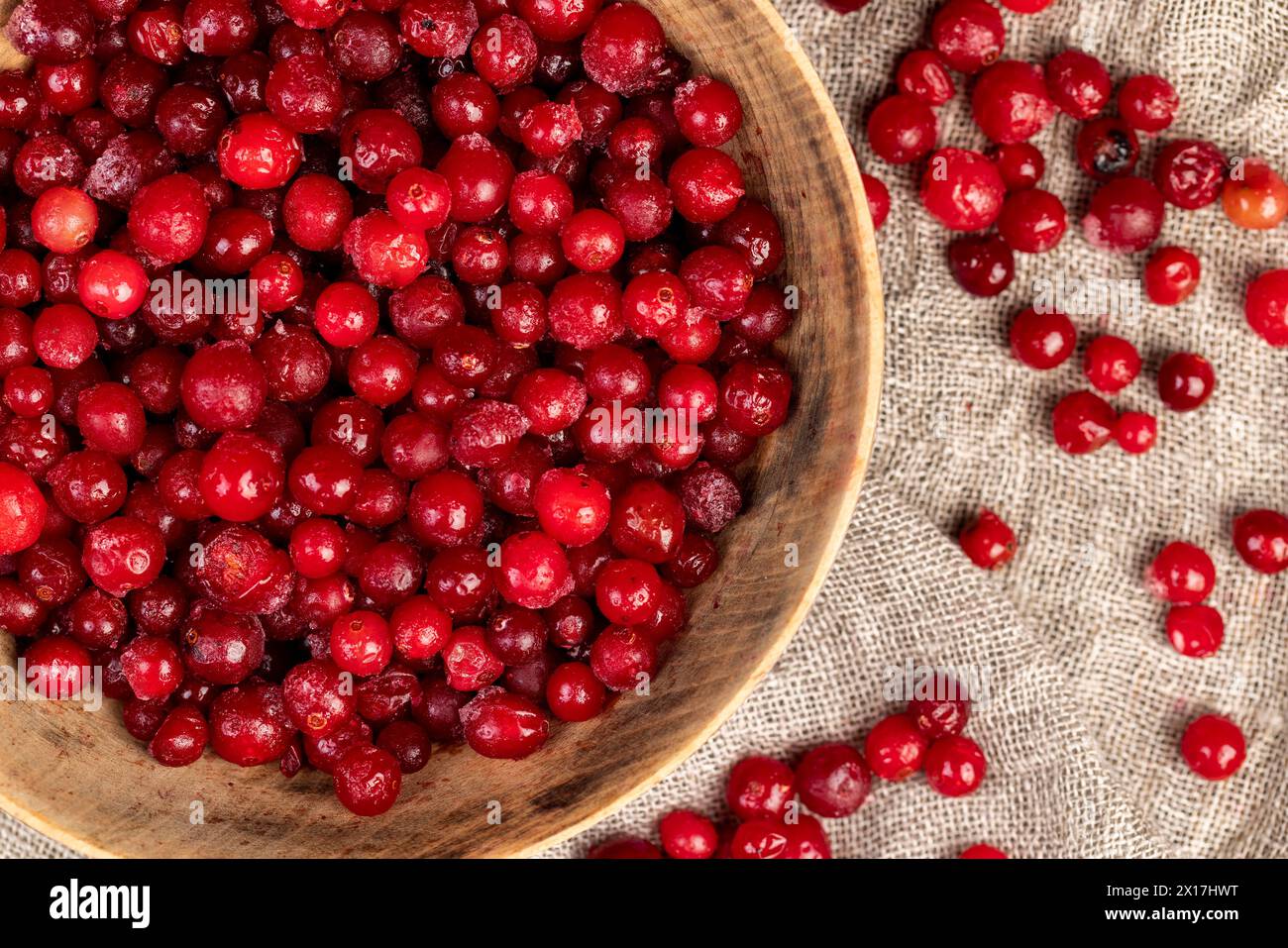 red frozen cranberries, quick-frozen sour cranberries of red color ...