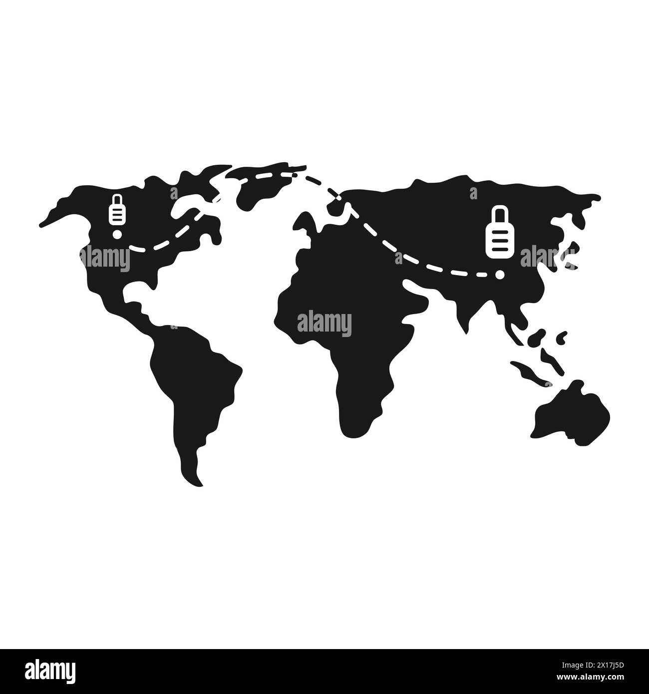 Travel route on a vector map. Icon of flights around the world. Logo of ...
