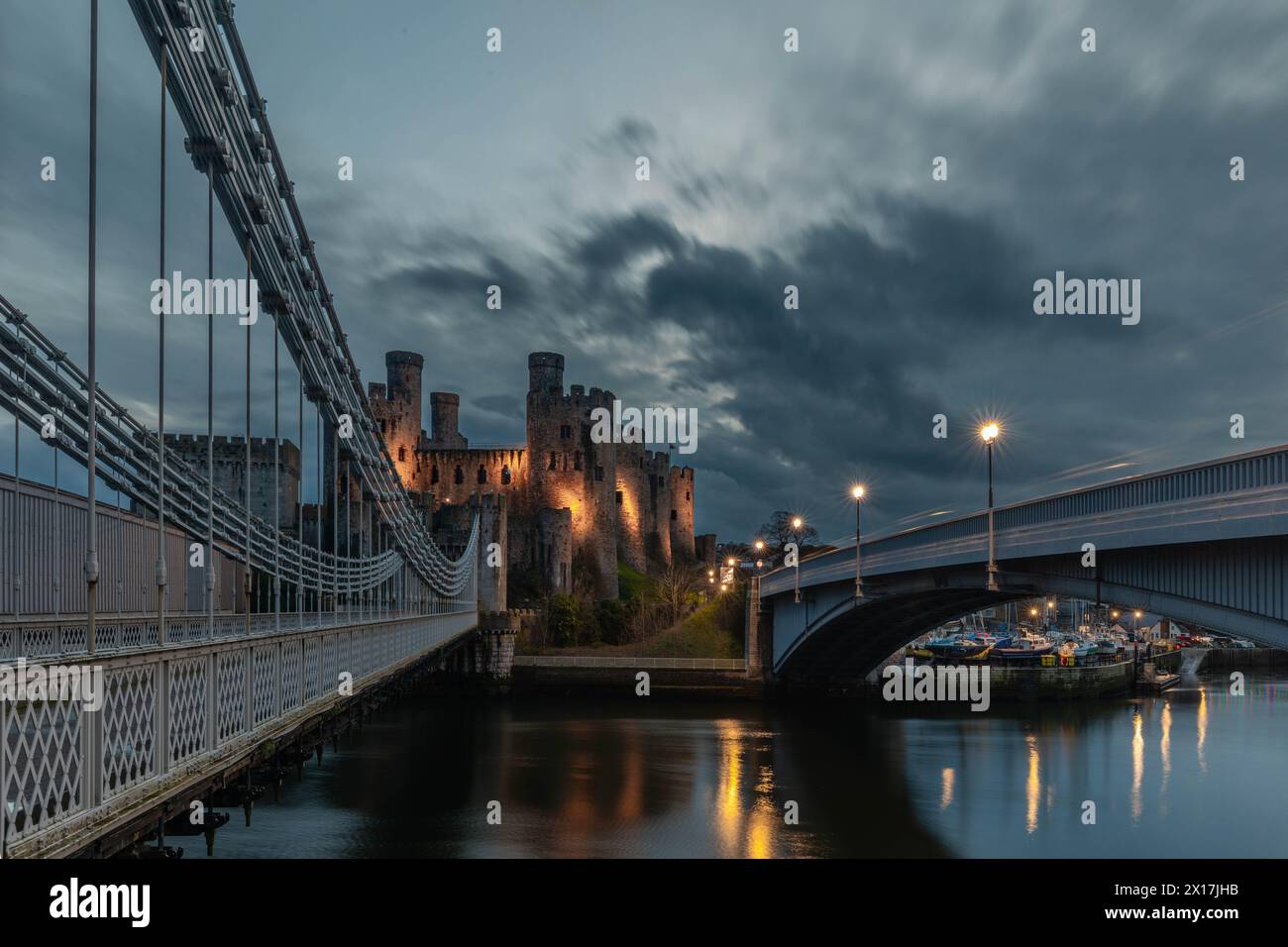 Conway Castle (Castell Conwy) and the suspension bridge designed by ...