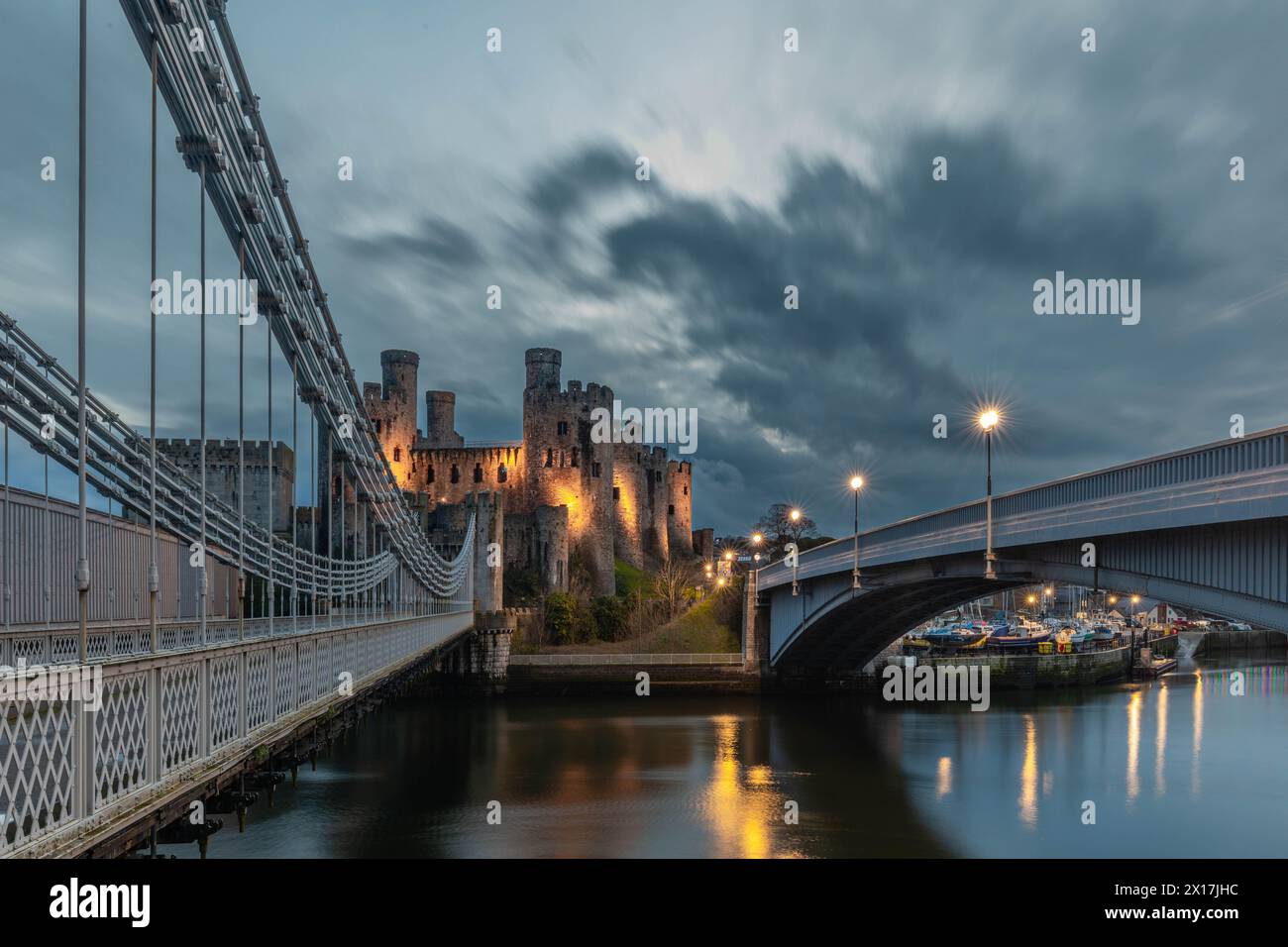 Conway Castle (Castell Conwy) and the suspension bridge designed by ...