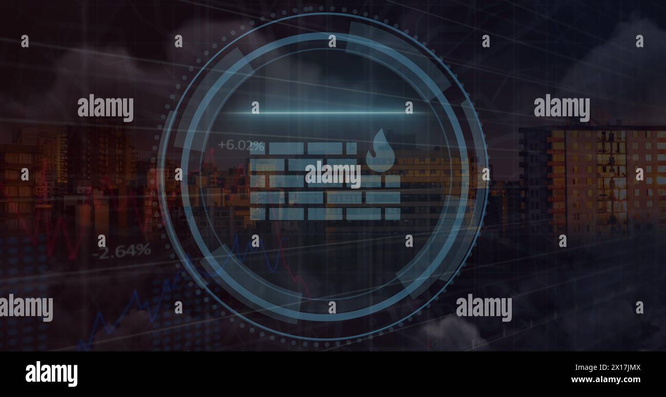 Image of cyber security text in shield and brick wall with fire icons ...