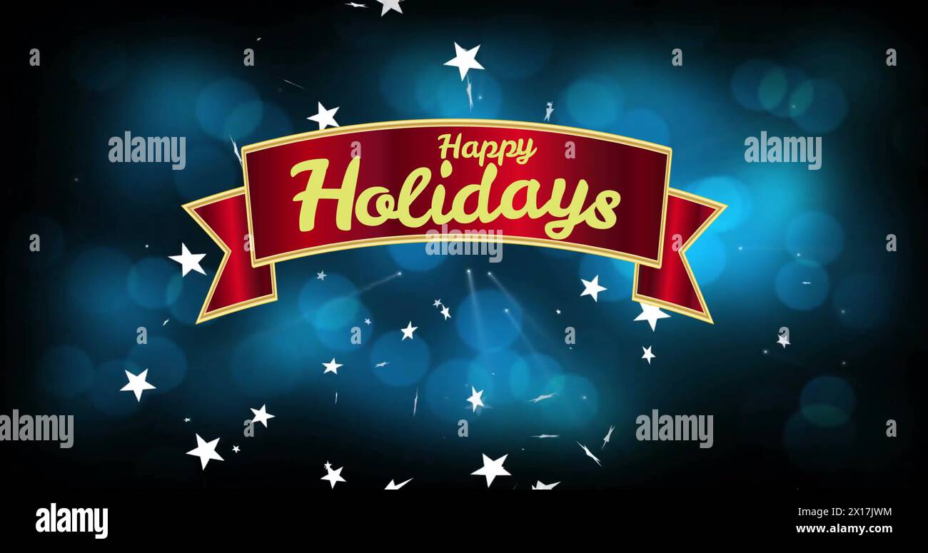 Image of red banner with copy space and stars falling over blue ...