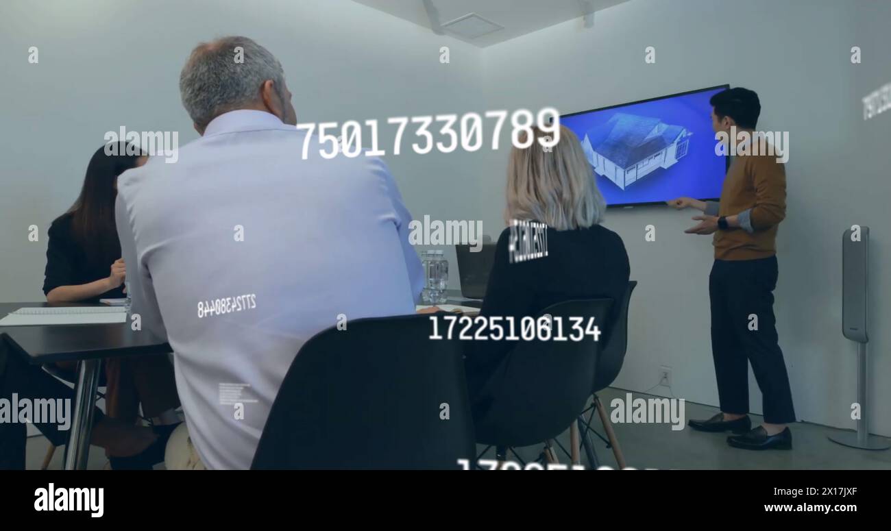Image of numbers and data processing over diverse business people in ...