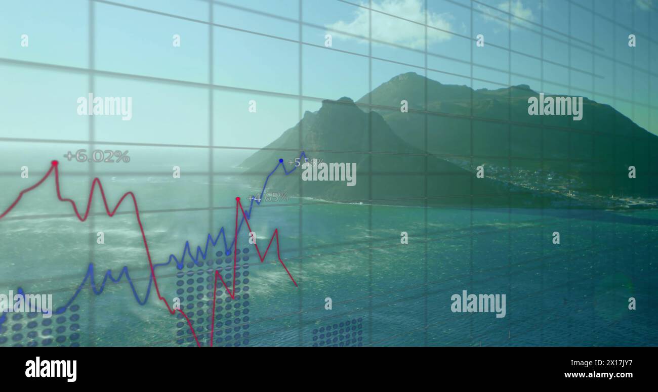 Image of data processing and diagrams over landscape Stock Photo - Alamy