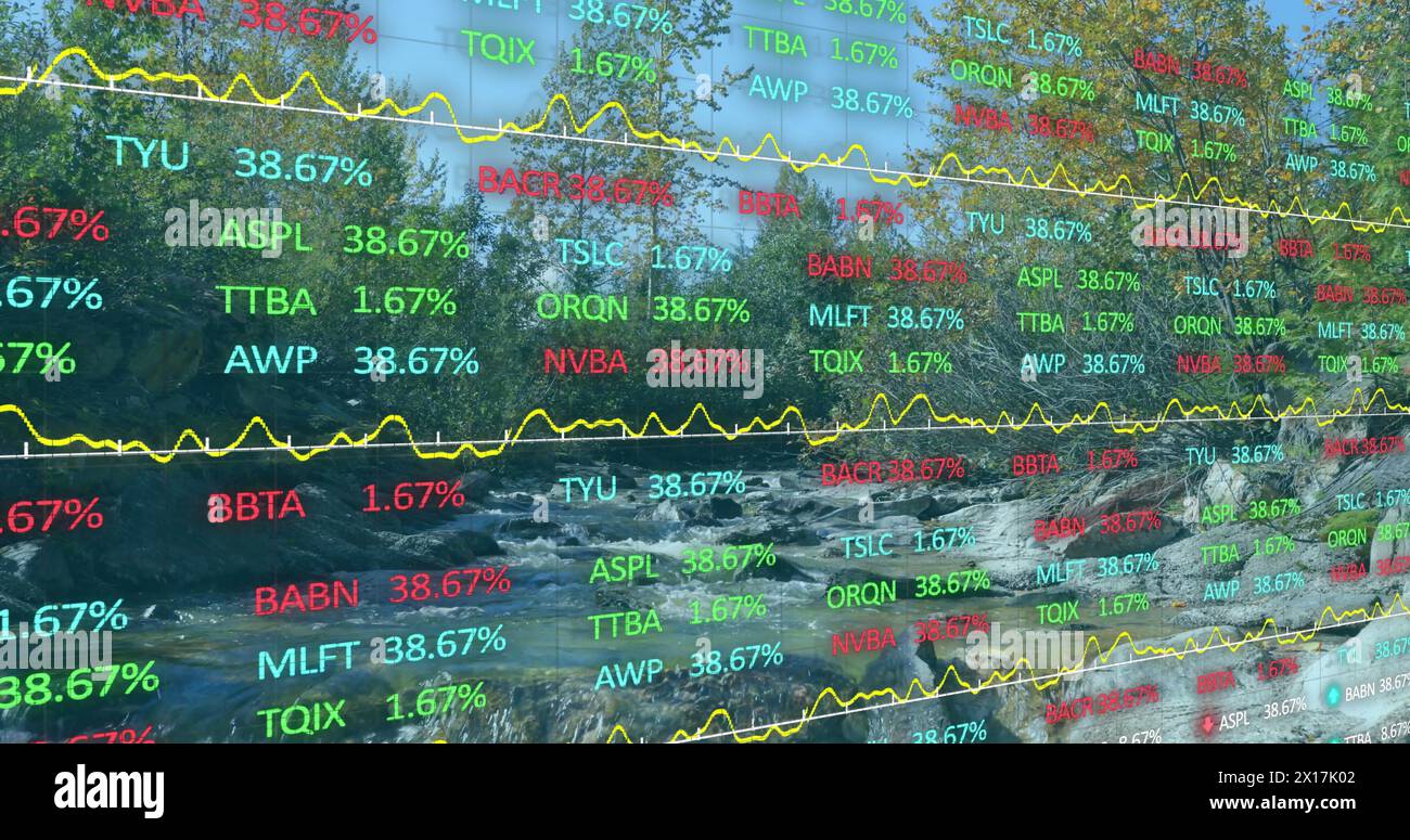 Image of stock market and diagrams over landscape Stock Photo - Alamy