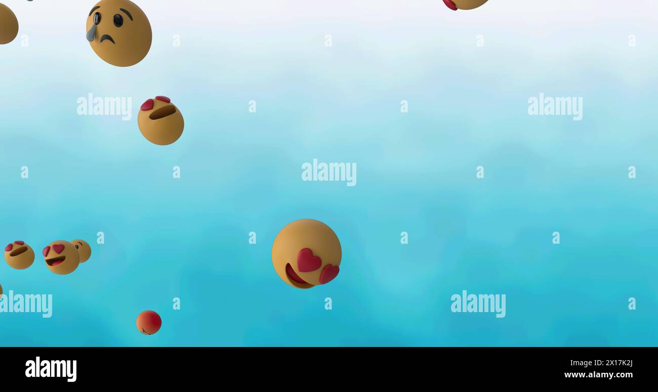 Image of multiple falling emojis on blue background Stock Photo - Alamy