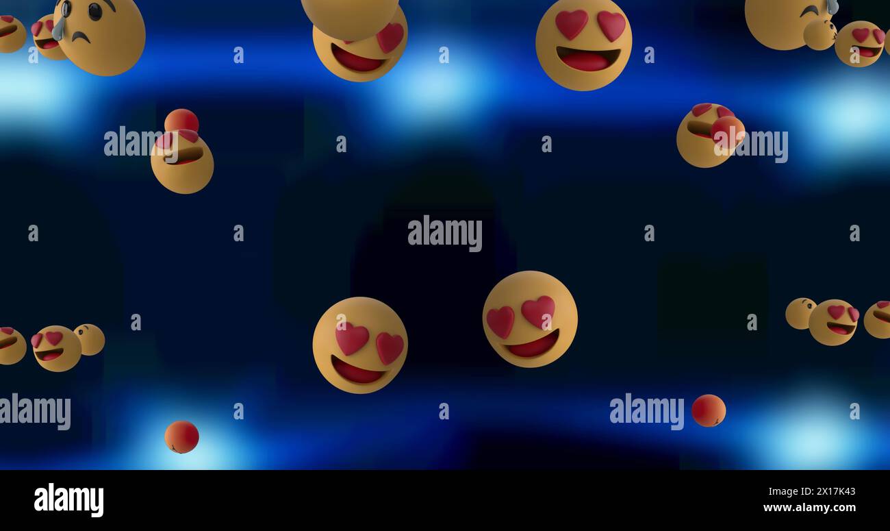 Image of multiple falling emojis on blue background Stock Photo - Alamy