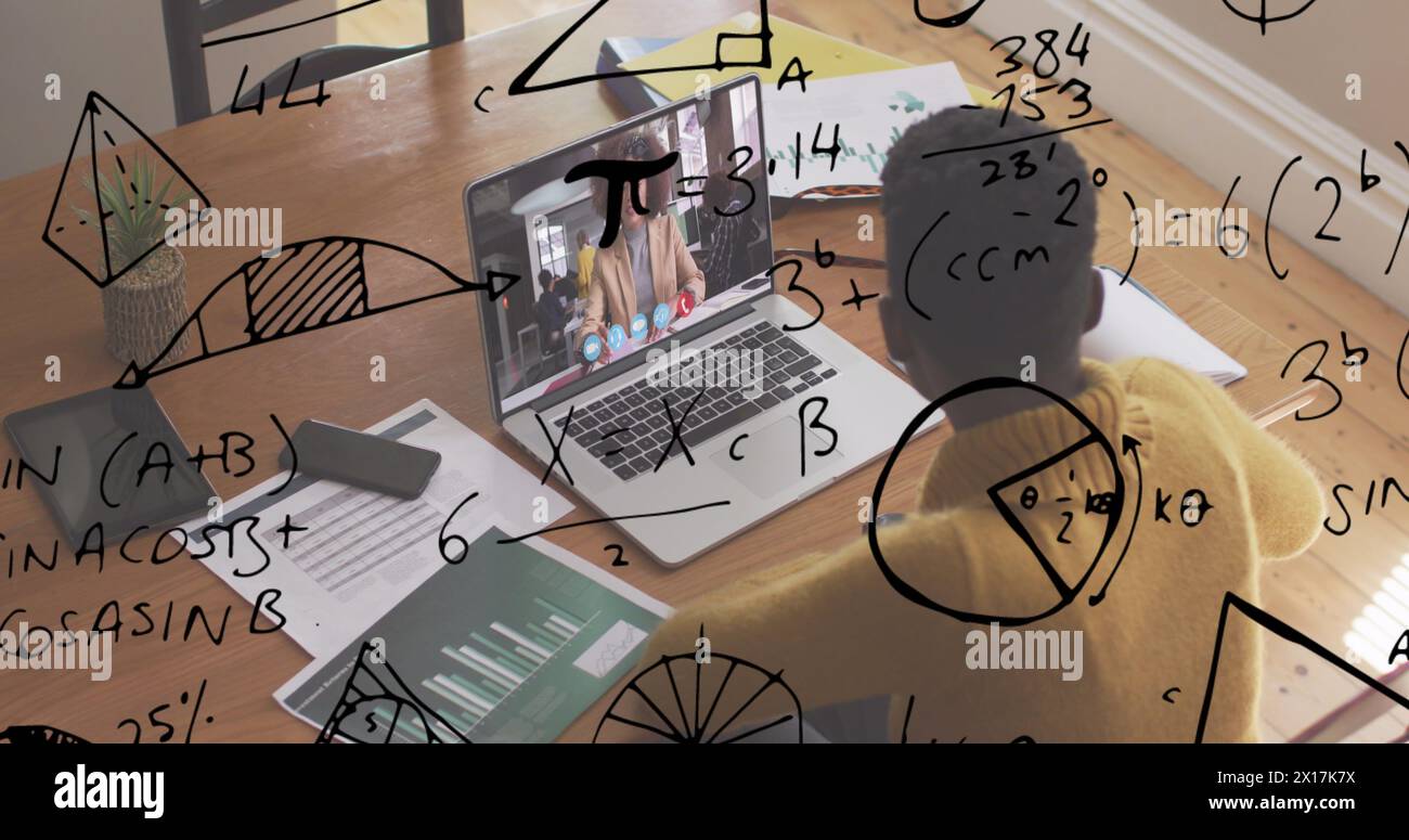 Animation mathematical equations over african hi-res stock photography ...