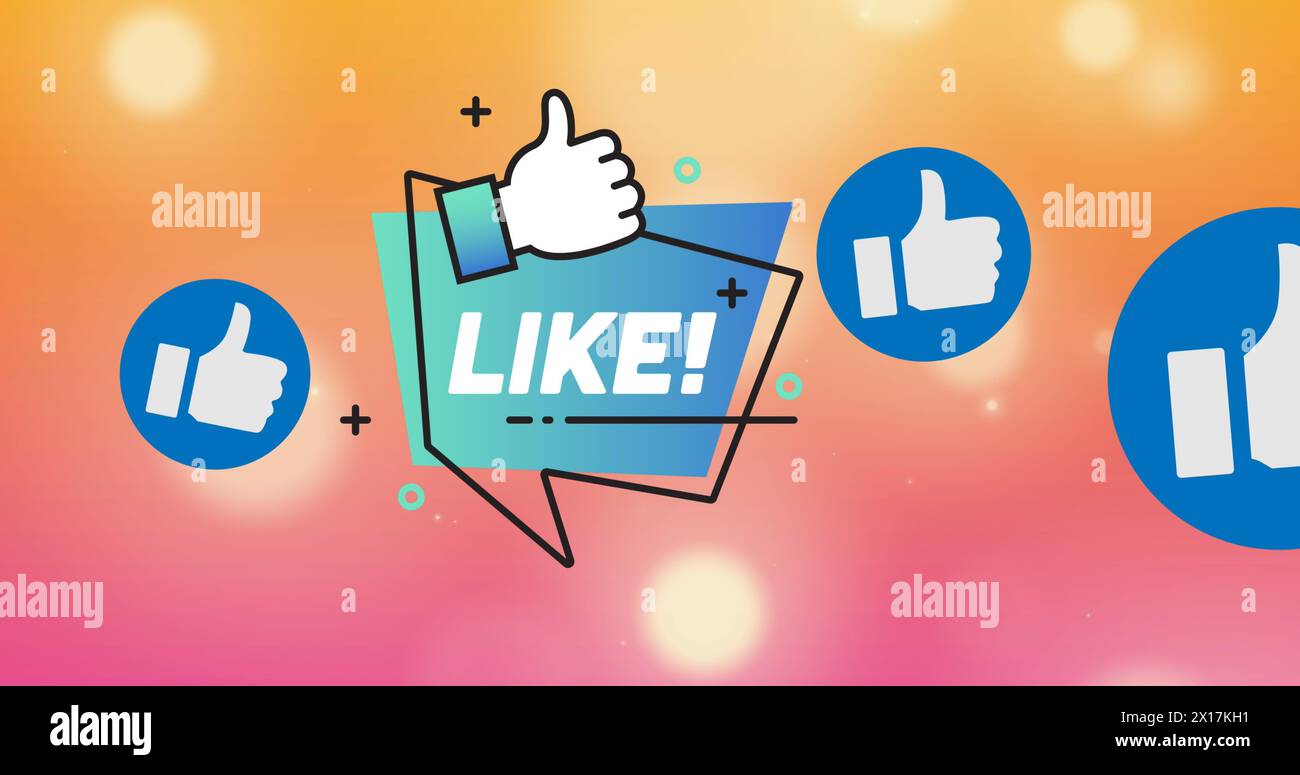 Image of social media reactions over yellow and red background with ...