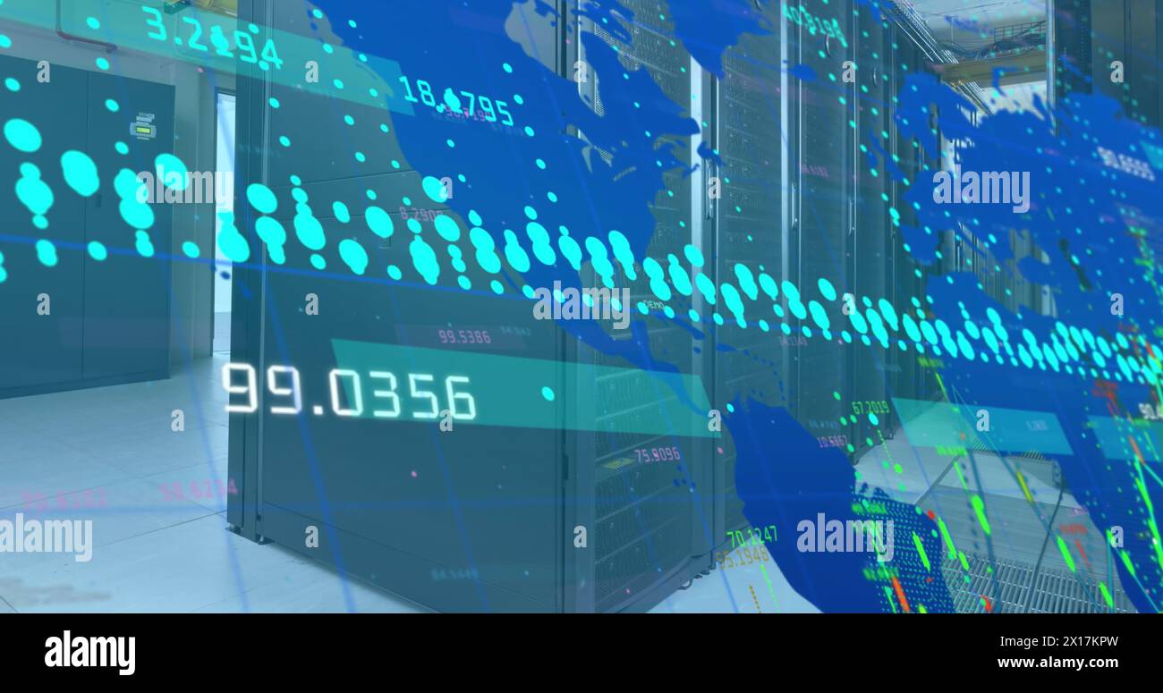 Image of world map and data processing over computer servers Stock ...