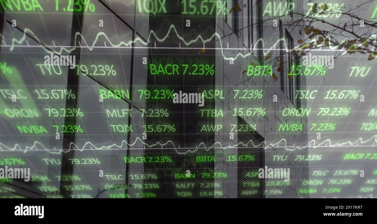 Image of stock market data processing against tall building Stock Photo ...