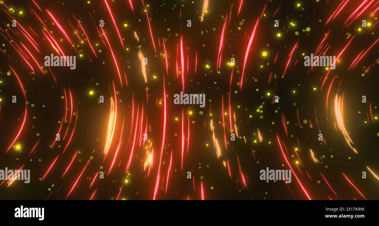 Image of glowing spots of red and yellow light on black background ...