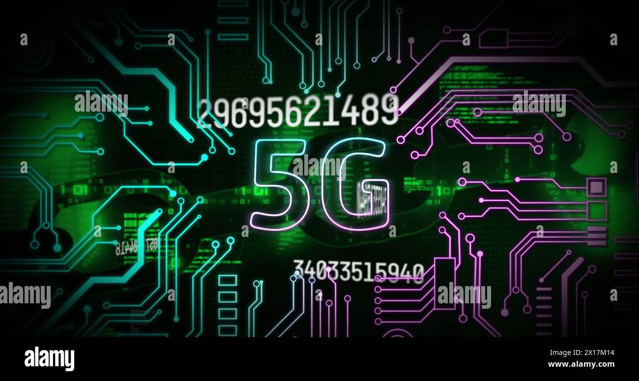 Image of 5g text, computer data processing over circuit board Stock Photo - Alamy