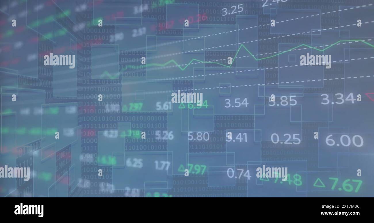 Image of data processing, diagrams and stock market over shapes Stock Photo - Alamy