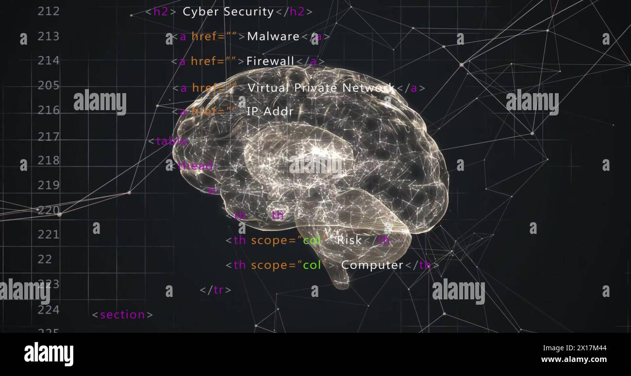 Image of human brain and data processing over dark background Stock ...