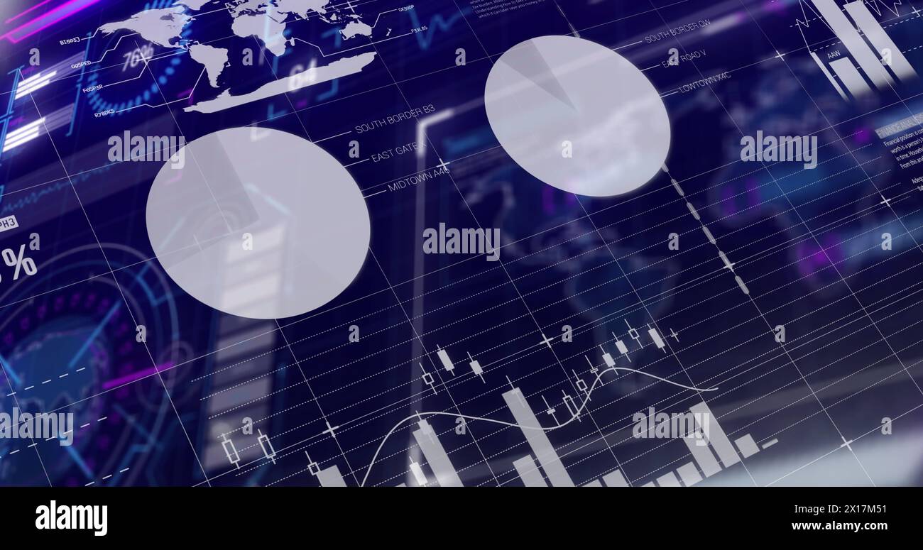 Image of statistics and data processing over world map Stock Photo - Alamy