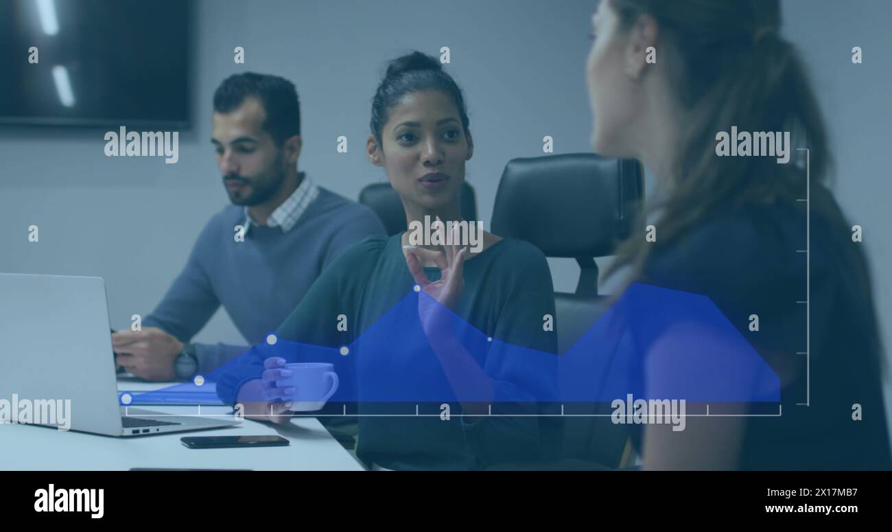 Image of data processing over diverse business people in office Stock ...