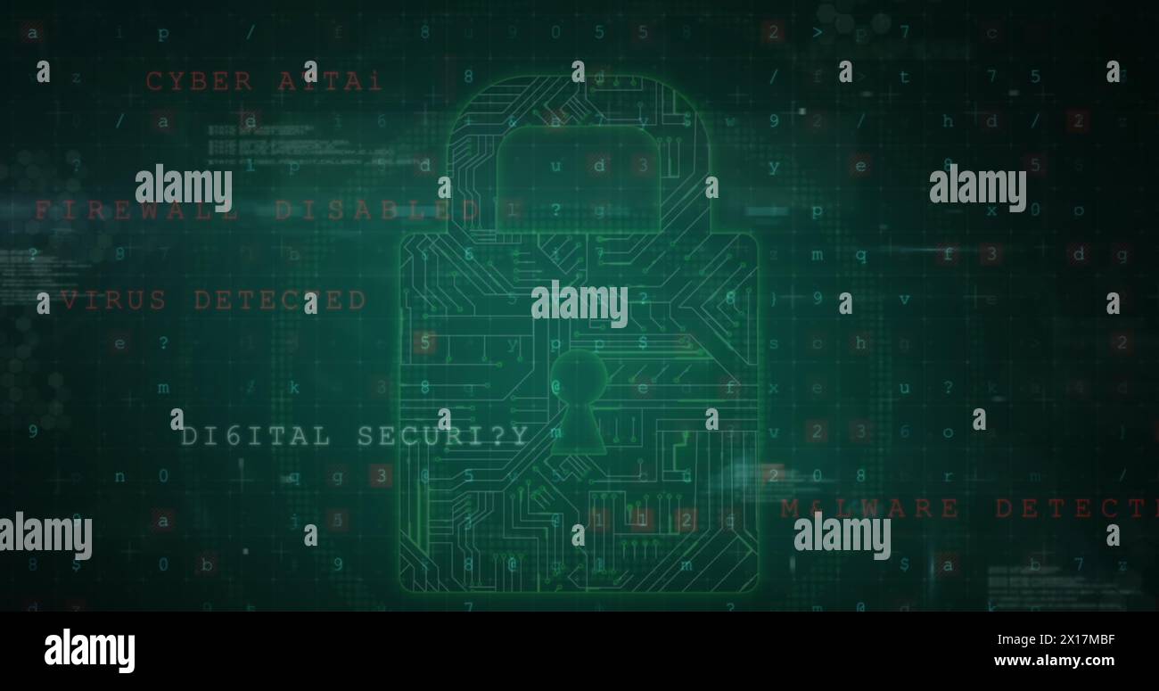 Image of cyber attack warning text, padlock and data processing over circuit board Stock Photo ...