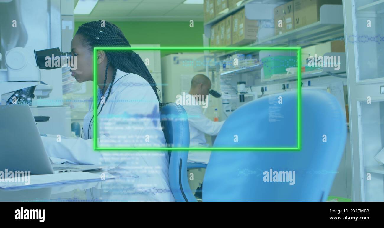 Image of data processing over african american scientists in lab Stock ...