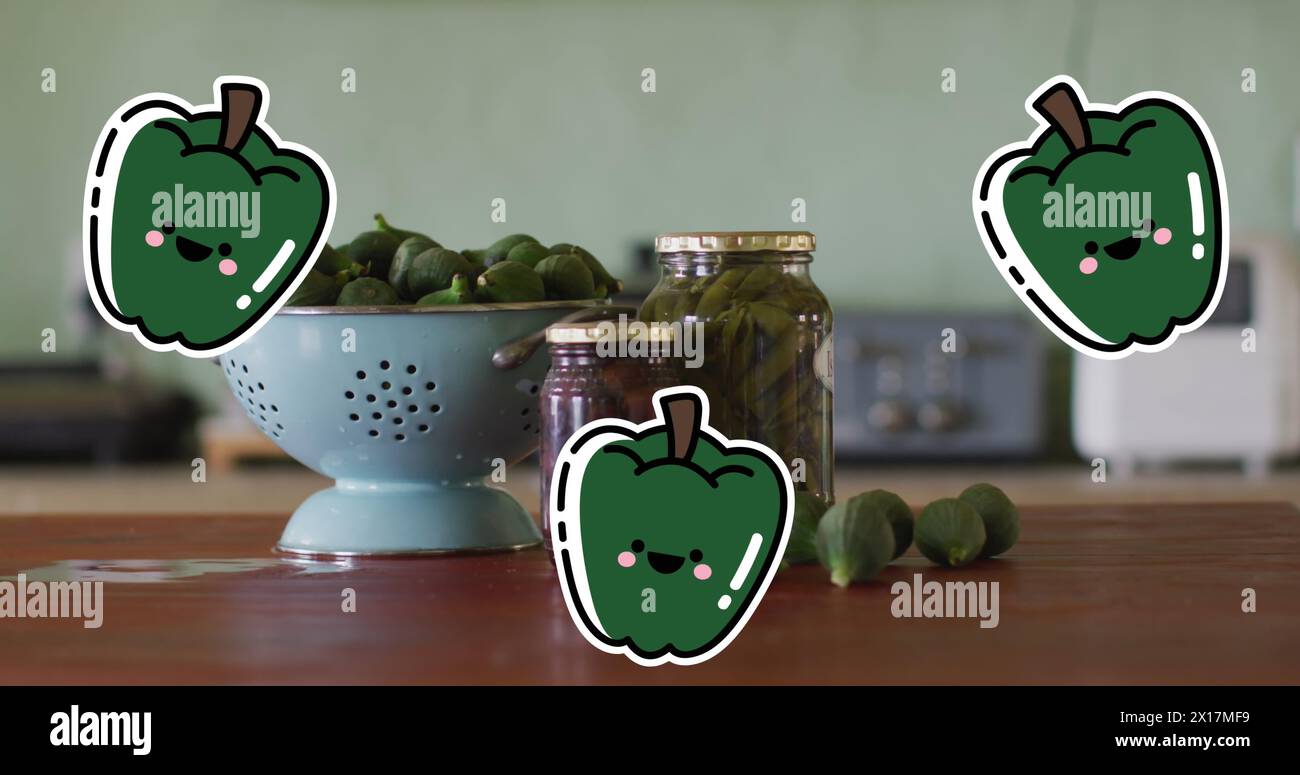 Image of vegetables icons over vegetables in jars Stock Photo - Alamy