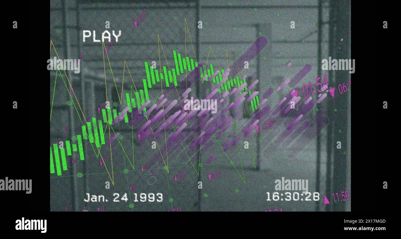 Image of interference with purple lines and data processing over ...